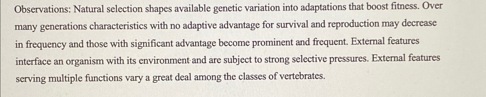 Solved Observations: Natural selection shapes available | Chegg.com