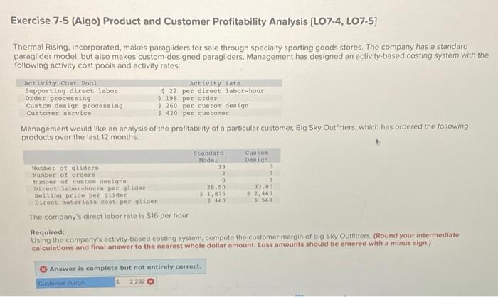 Solved Exercise 7-5 (Algo) Product and Customer | Chegg.com