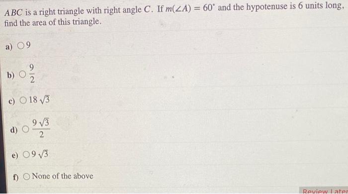 Solved ABC is a right triangle with right angle C. If | Chegg.com