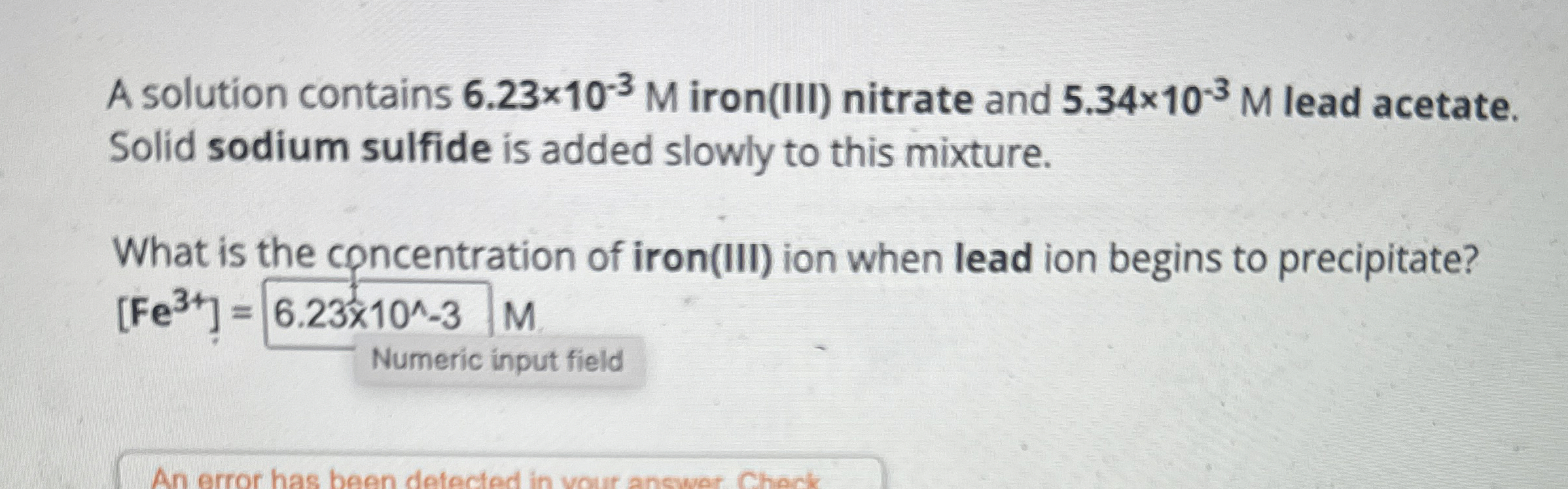 Solved A solution contains 6.23×10-3M ﻿iron(III) ﻿nitrate | Chegg.com