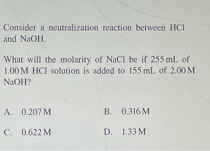 Solved Consider a neutralization reaction between HCI and | Chegg.com