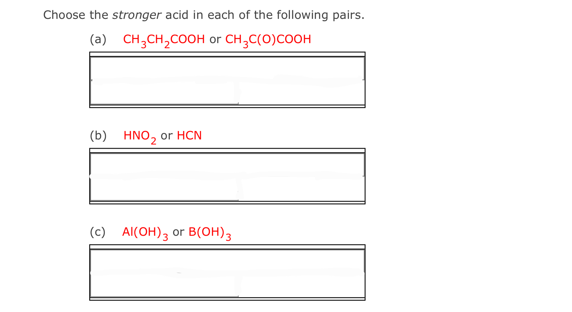 Solved Choose the stronger acid in each of the following | Chegg.com