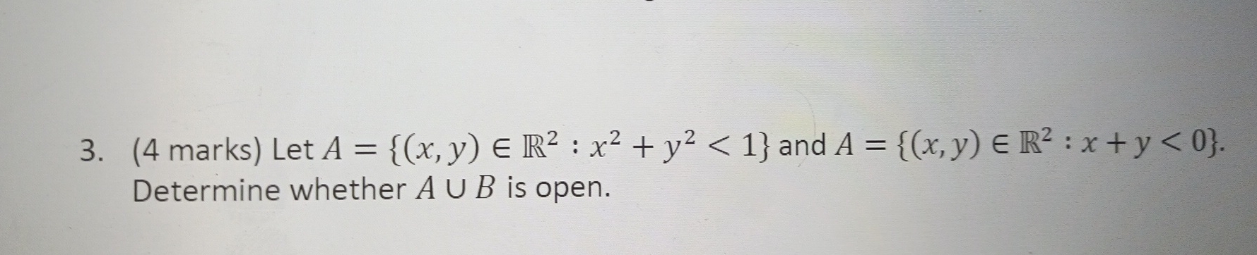 Solved (4 ﻿marks) ﻿Let A={(x,y)inR2:x2+y2