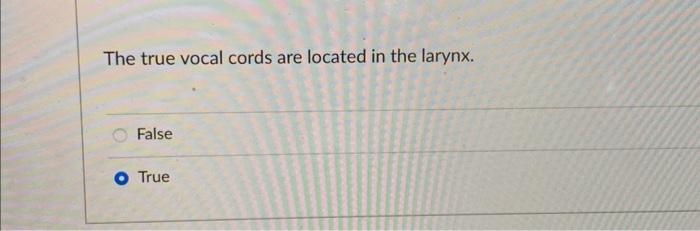 Solved The true vocal cords are located in the larynx. False | Chegg.com
