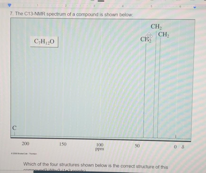 Solved 3 7. The C13-NMR spectrum of a compound is shown | Chegg.com