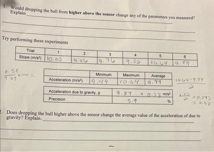 Solved 1. Would dropping the ball from higher above the | Chegg.com