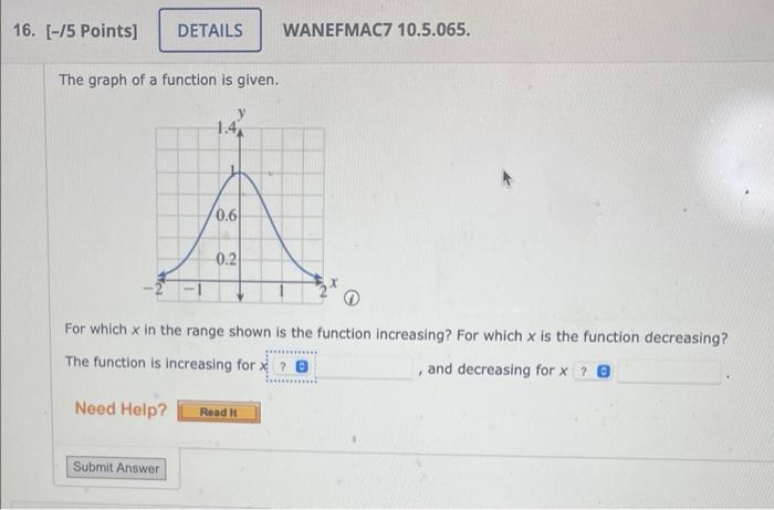 Solved The graph of a function is given. 1.4 0.6 0.2 For | Chegg.com