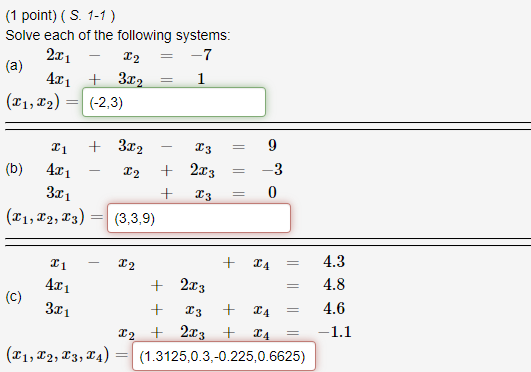Solved (1 ﻿point) ( ﻿S. 1-1)Solve each of the following | Chegg.com