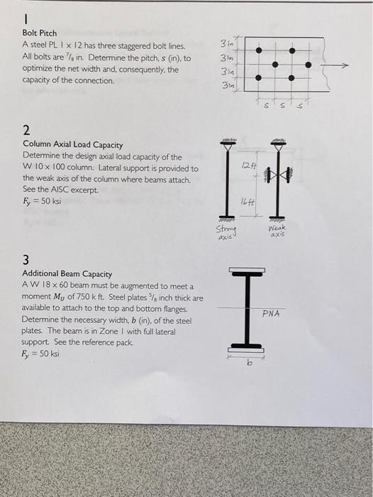 1 Bolt Pitch A steel PL I x 12 has three staggered | Chegg.com