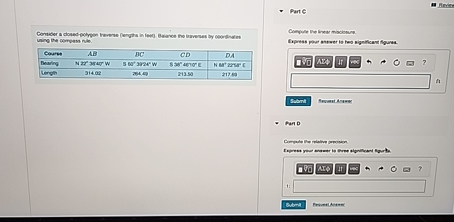 Solved Part CConsider a closed-polygon traverse (lengths in | Chegg.com