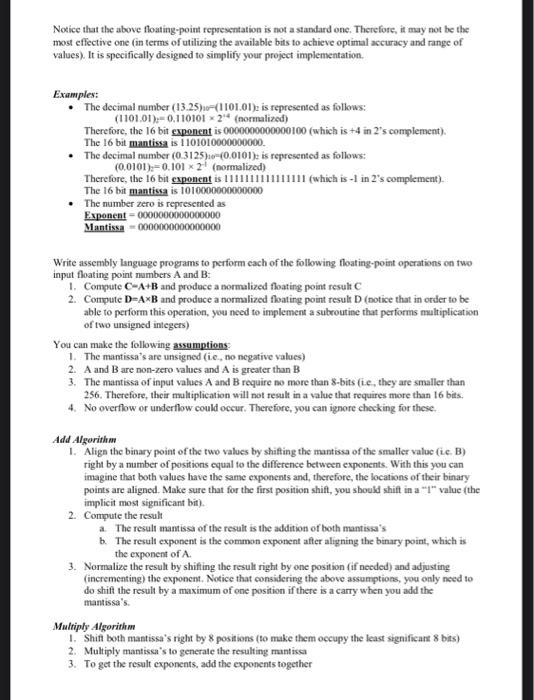 Solved Project description Assume floating-point | Chegg.com