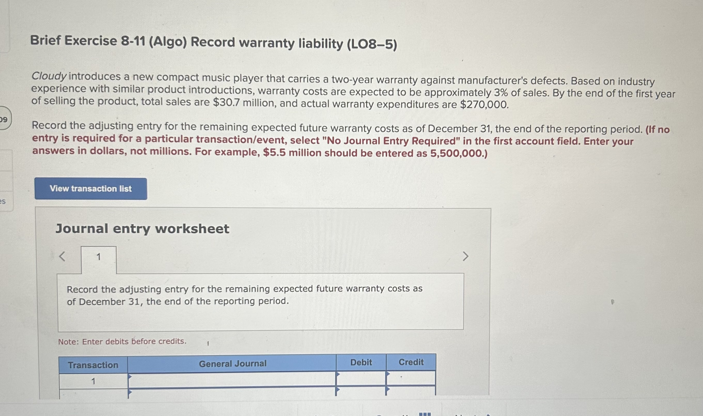 Solved Brief Exercise 8-11 (Algo) ﻿Record warranty liability | Chegg.com