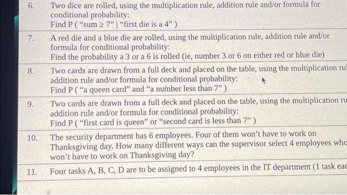 Solved 6. 7. 8. 9. 10. 11. Two dice are rolled, using the | Chegg.com