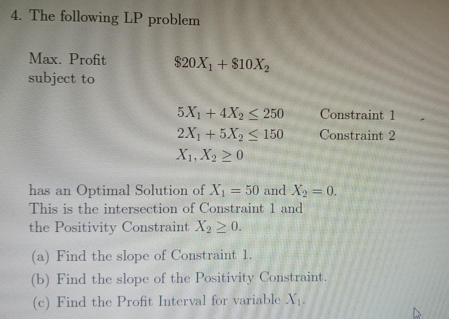 Solved 4. The following LP problem Max. Profit subject to | Chegg.com