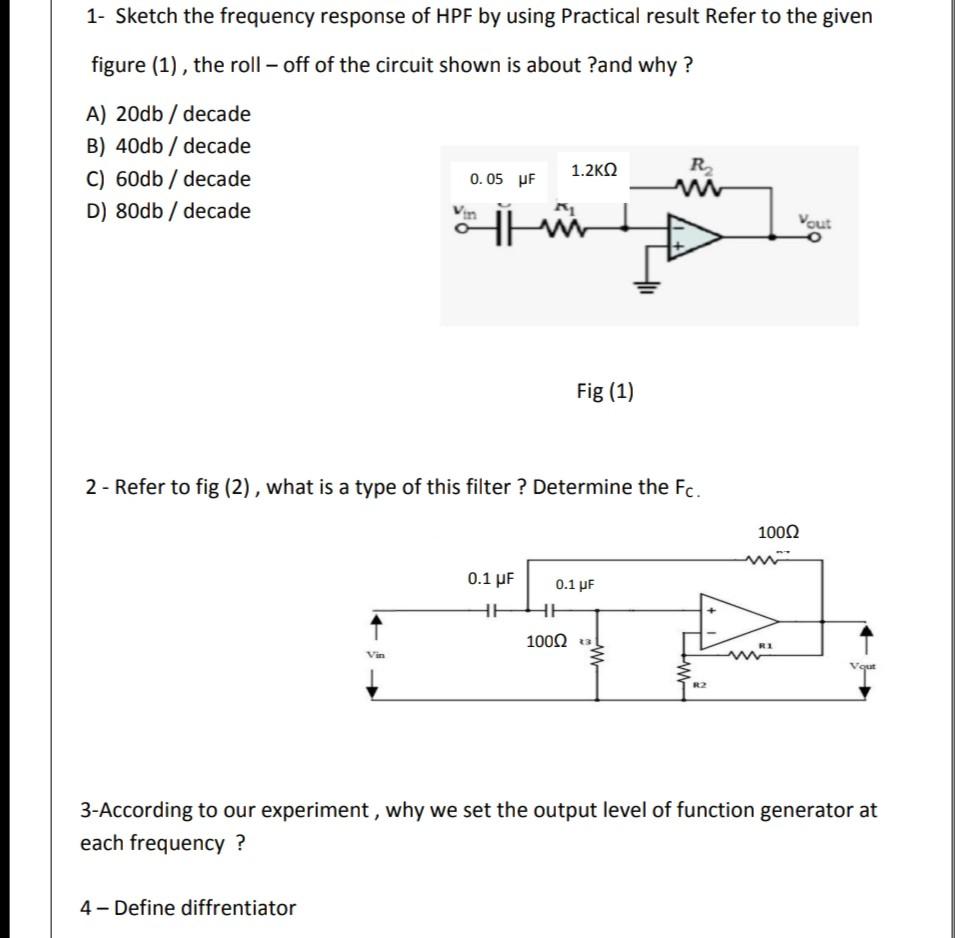 Solved 1- Sketch the frequency response of HPF by using | Chegg.com