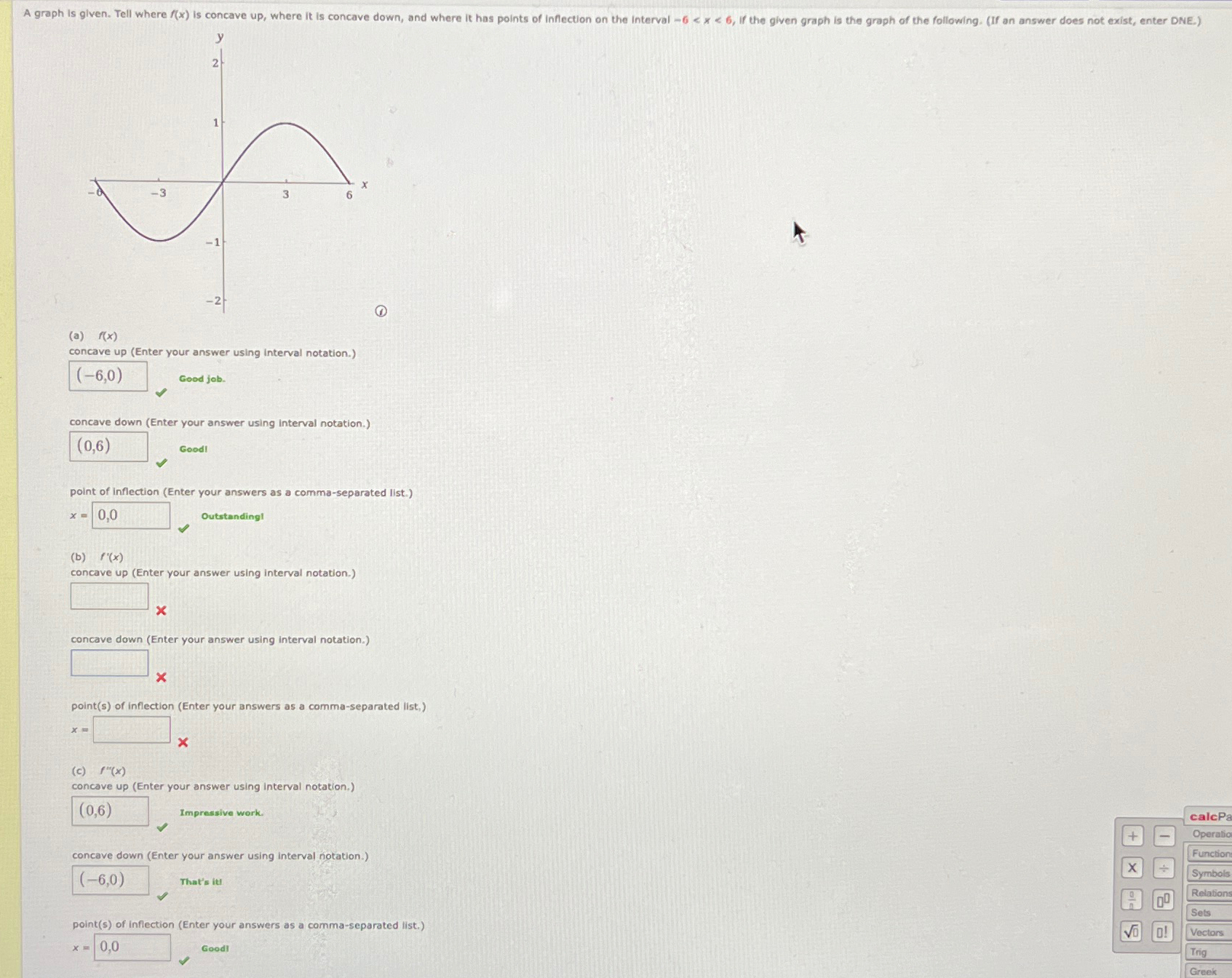 Solved (a) f(x)concave up (Enter your answer using interval | Chegg.com