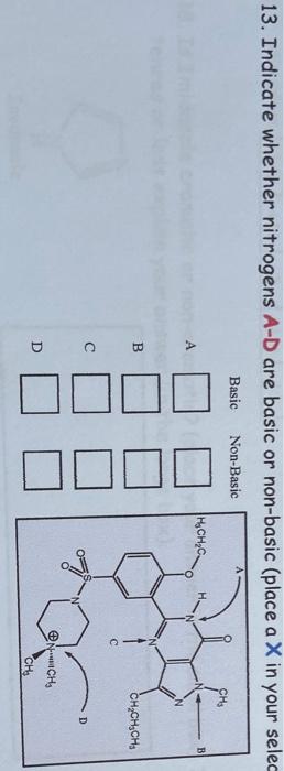 Solved 13. Indicate whether nitrogens A-D are basic or | Chegg.com