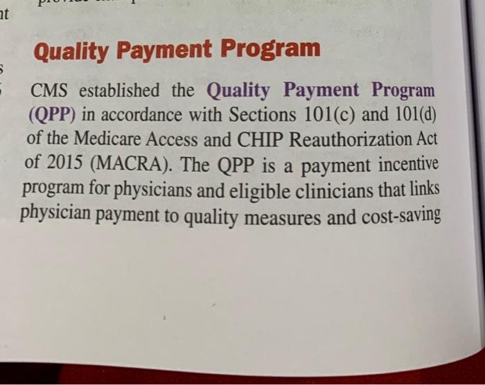 Solved Review quality payment programs that were established | Chegg.com