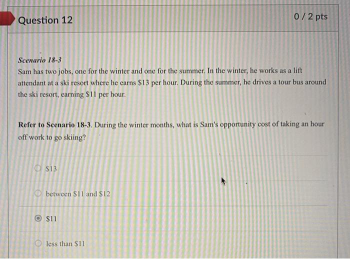 Solved Question 12 0/2 pts Scenario 18-3 Sam has two jobs, | Chegg.com Solved Question 12 0/2 pts Scenario 18-3 Sam has two jobs, | Chegg.com