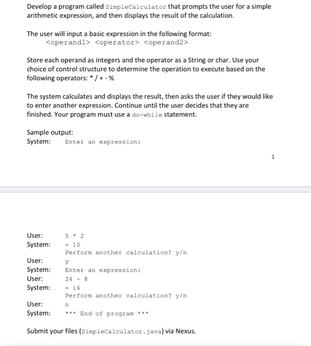 Solved Develop a program called SimpleCalculator that | Chegg.com