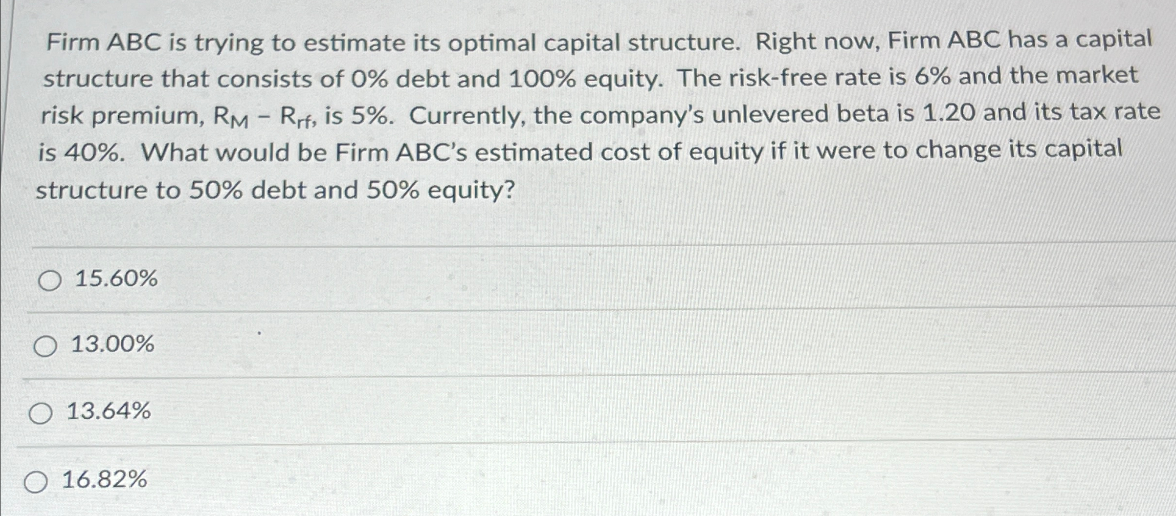 Solved Firm ABC is trying to estimate its optimal capital | Chegg.com