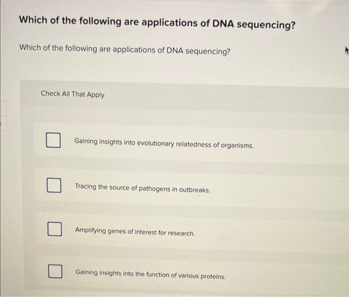 Solved Which of the following are applications of DNA | Chegg.com