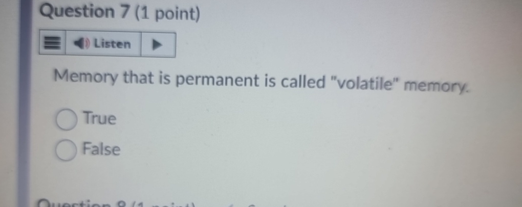 Solved Question 7 (1 ﻿point)Memory that is permanent is | Chegg.com