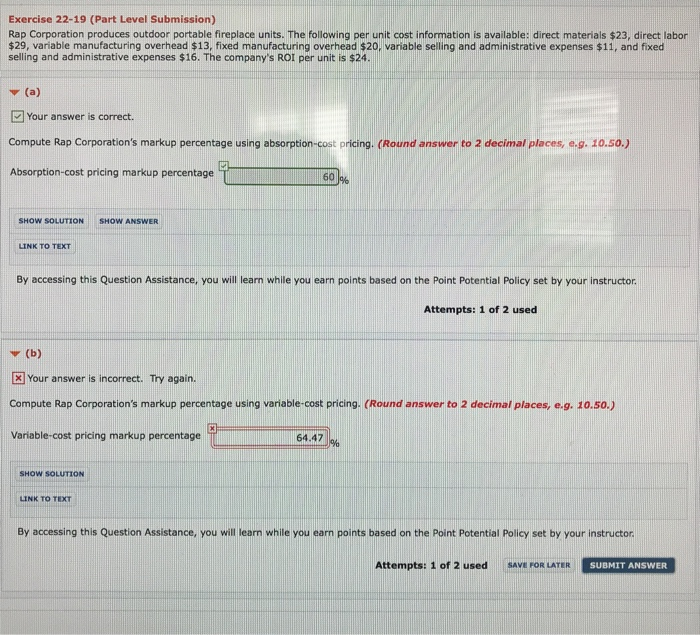 Solved Exercise 22-19 (Part Level Submission) Rap | Chegg.com