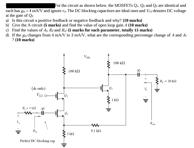 Solved For the circuit as shown below, the MOSFETs Q1,Q2 | Chegg.com