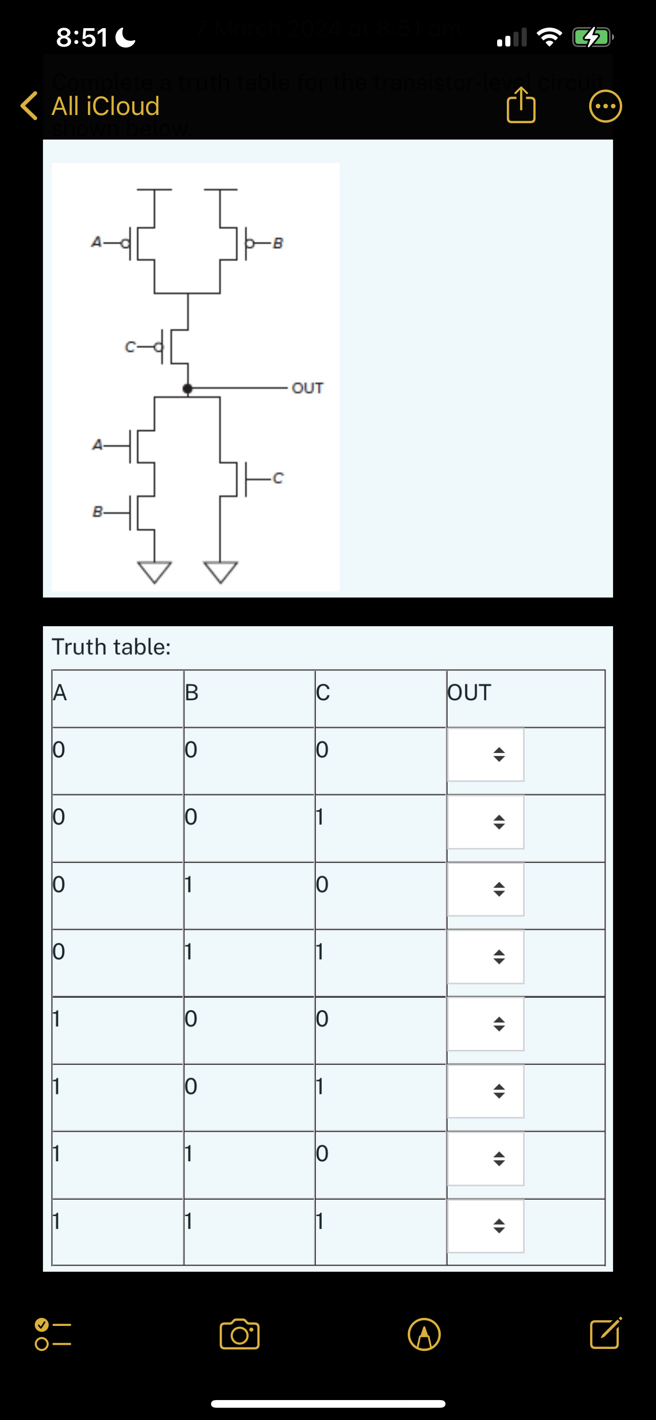Solved Complete a truth table for the transistor-level | Chegg.com