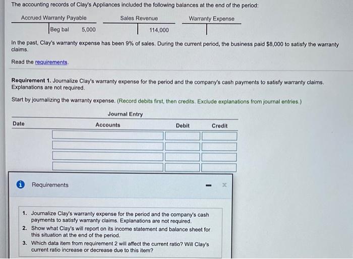 Solved The accounting records of Clay's Appliances included | Chegg.com