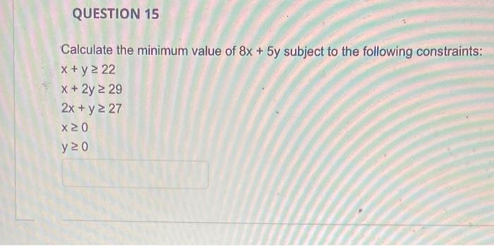 Solved Question 15 Calculate The Minimum Value Of 8x 5y