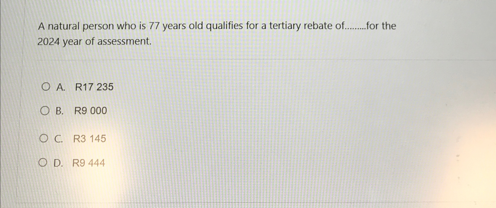 Solved A natural person who is 77 ﻿years old qualifies for a | Chegg.com