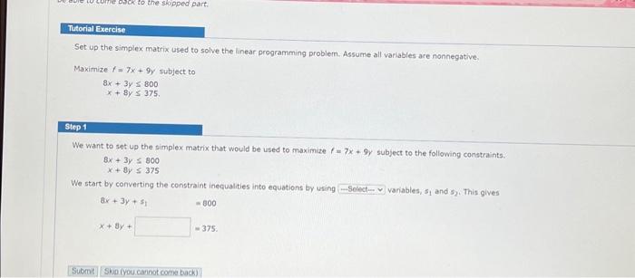 Solved Set up the simplex matrix used to solve the linear | Chegg.com