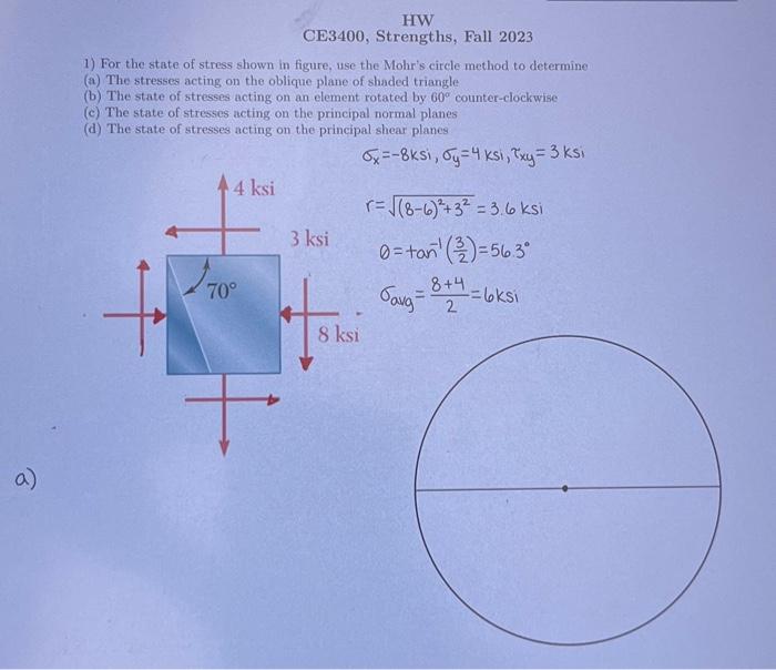 Solved 1) For the state of stress shown in figure, use the | Chegg.com