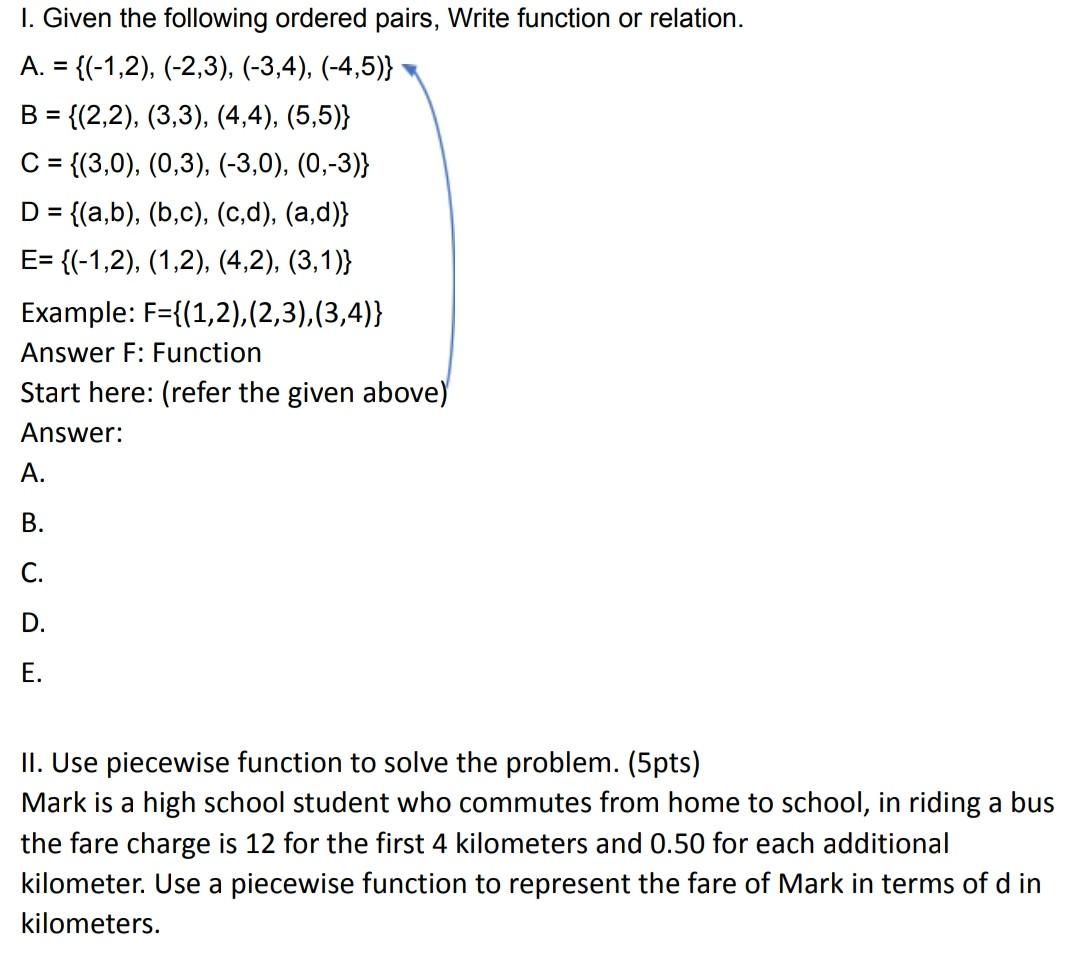 Solved = = = = 1. Given the following ordered pairs, Write | Chegg.com