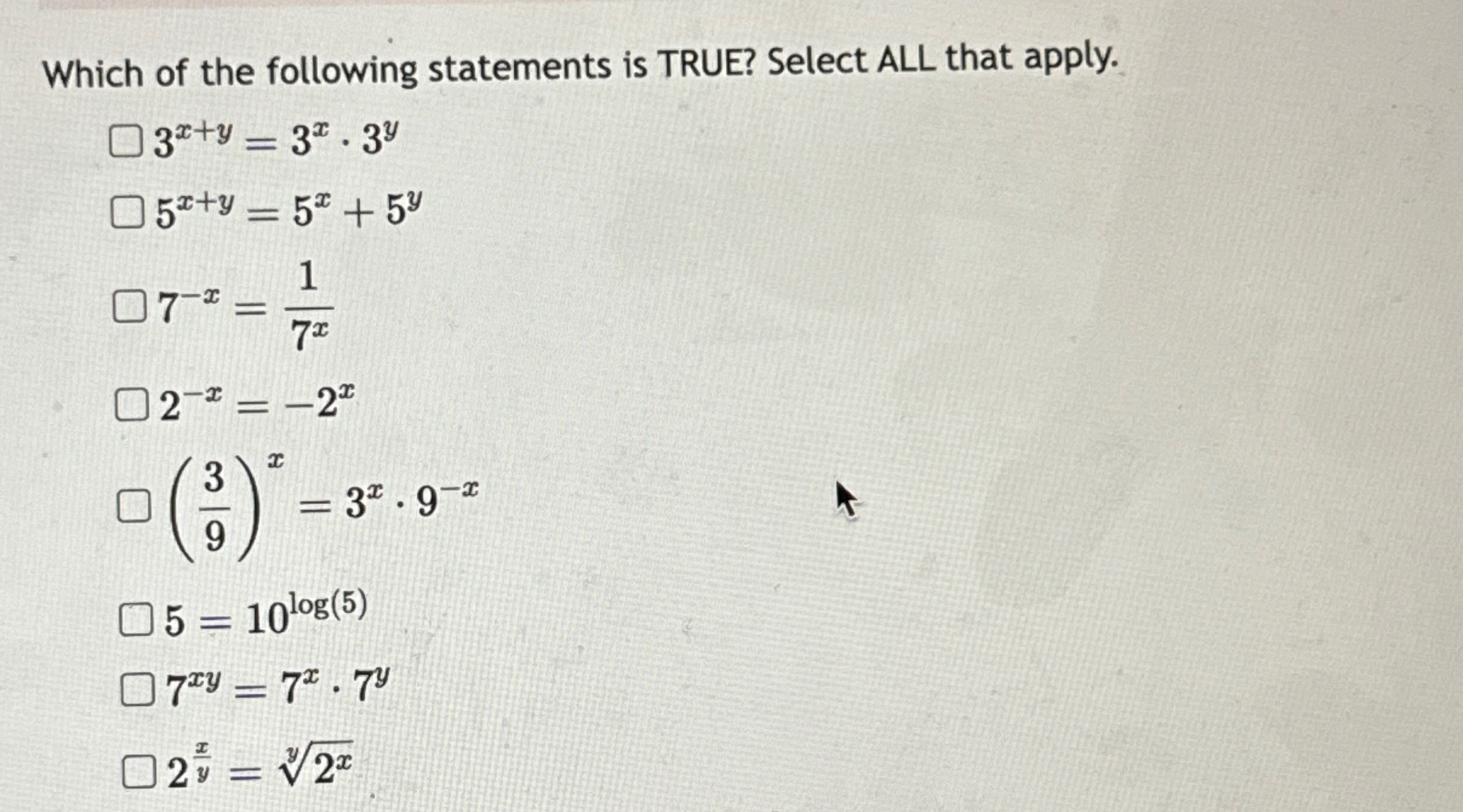 Solved Which of the following statements is TRUE? Select ALL | Chegg.com