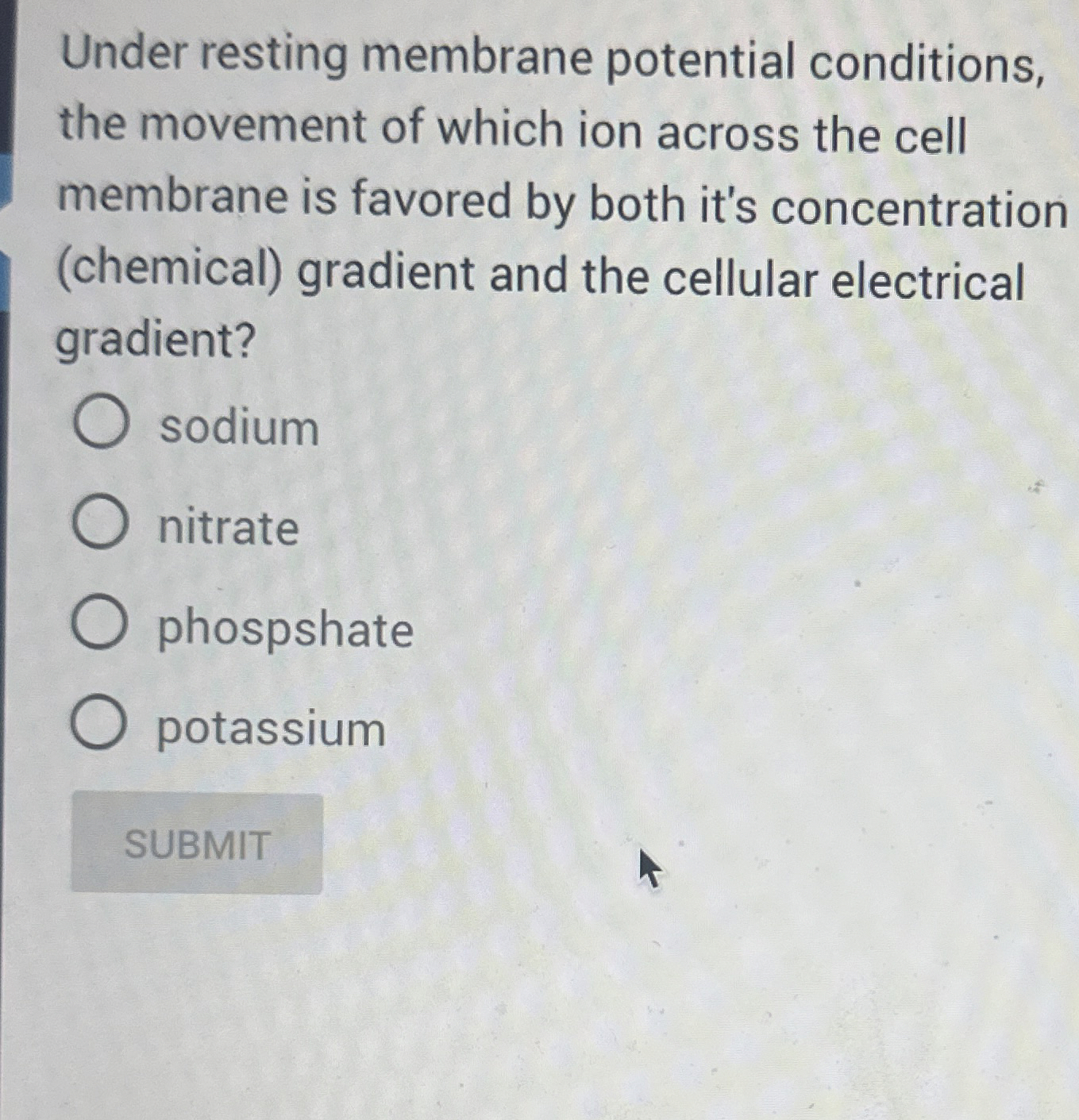 Solved Under resting membrane potential conditions,the | Chegg.com