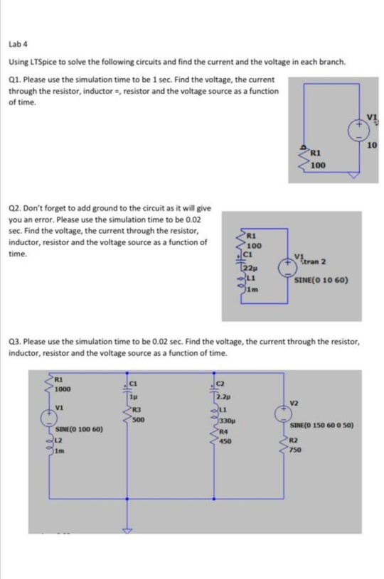 Solved Lab 4 Using LTSpice to solve the following circuits | Chegg.com