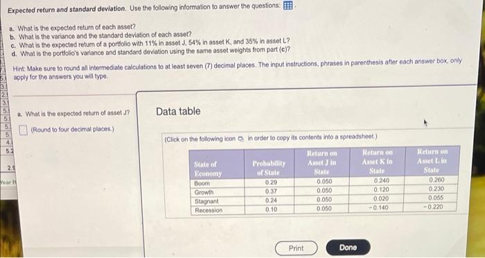 Solved Expected return and standard deviation. Use the | Chegg.com