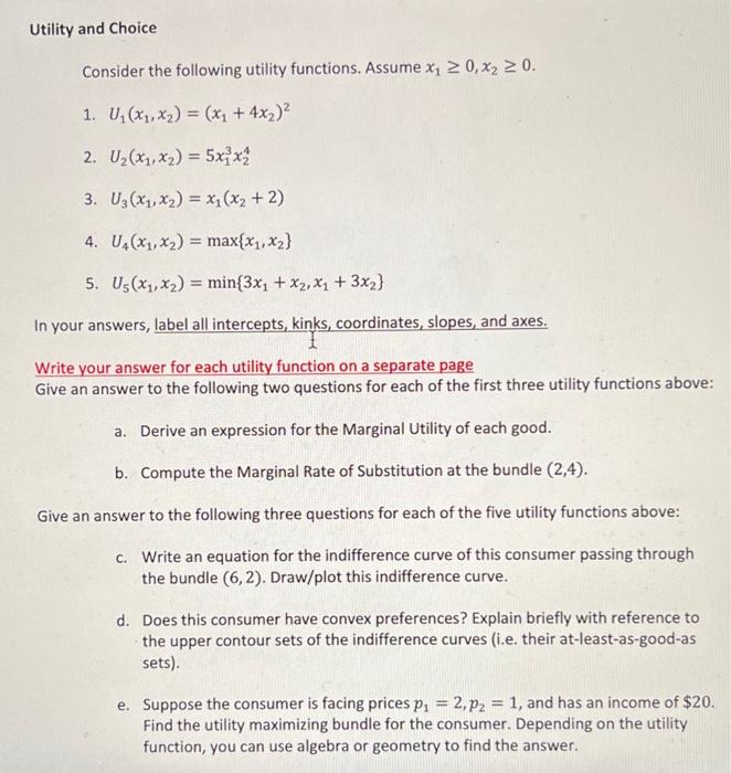 Solved Utility and Choice Consider the following utility | Chegg.com