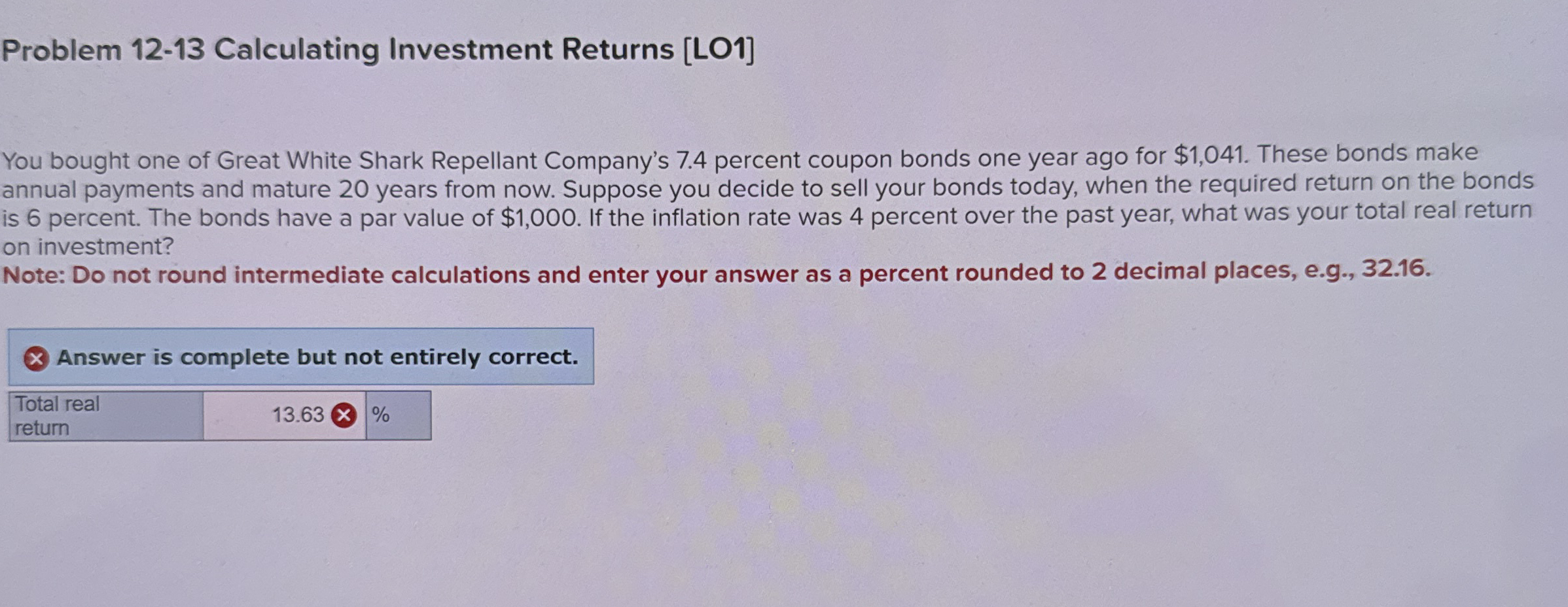 Solved Problem 12-13 ﻿Calculating Investment Returns | Chegg.com