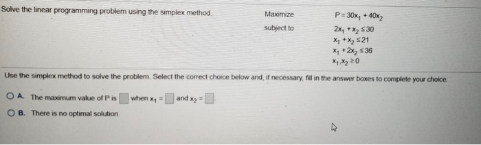 Solved Solve the linear programming problem using the | Chegg.com