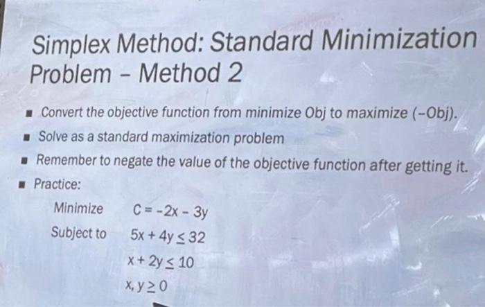 Solved Simplex Method: Standard Minimization Problem - | Chegg.com