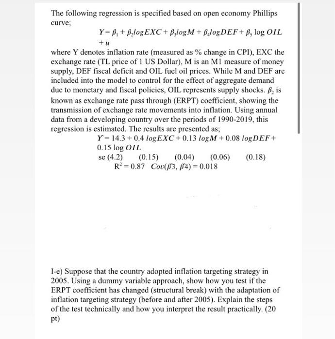 Solved + u The following regression is specified based on | Chegg.com