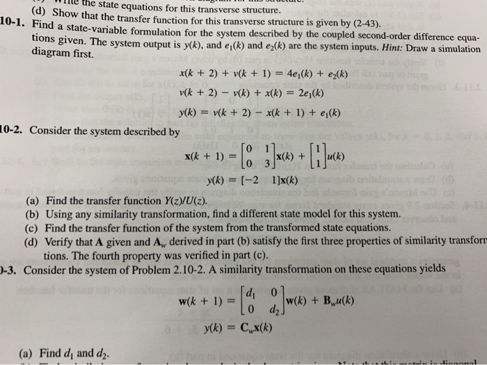 the state equations for this transverse structure. | Chegg.com