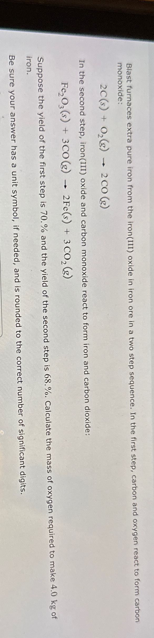 Solved Blast furnaces extra pure iron from the iron(III) | Chegg.com