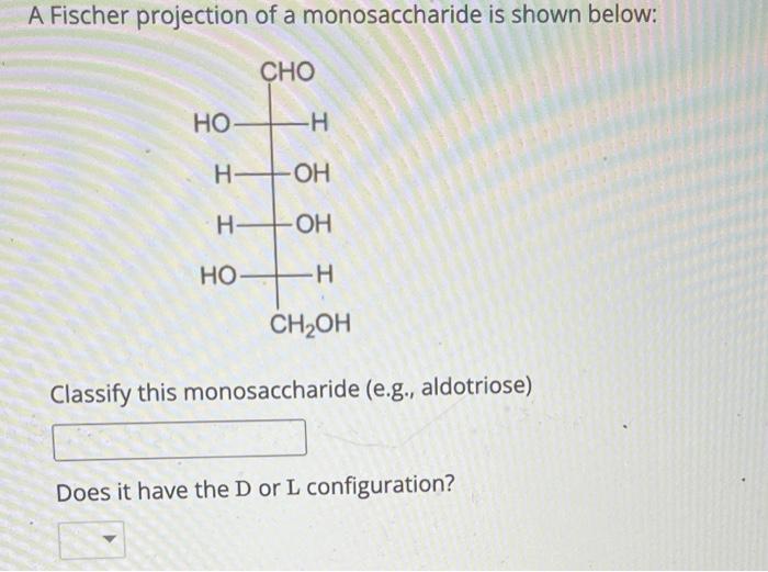 Solved A Fischer projection of a monosaccharide is shown | Chegg.com