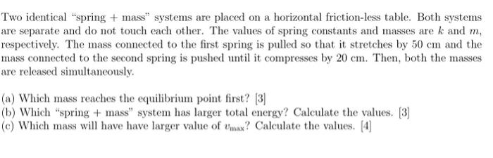 Solved Two identical "spring + mass" systems are placed on a | Chegg.com