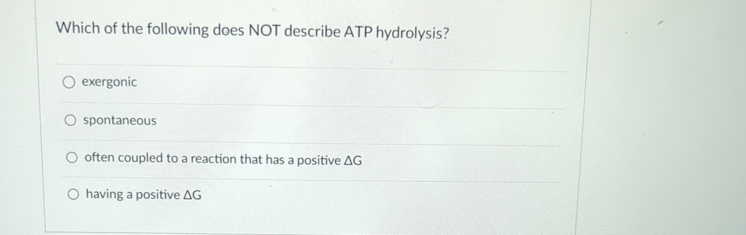 Solved Which of the following does NOT describe ATP | Chegg.com